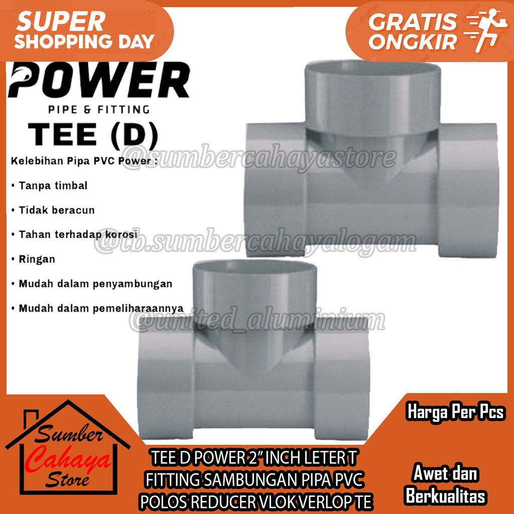 TEE D POWER 2UNT INCH LETER T FITTING PLAIN PVC PIPE CONNECTION REDUCER ...