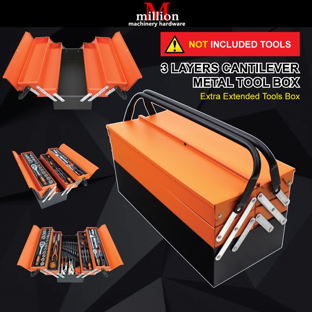 3 Layers Cantilever Metal Tool Box Portable Heavy Duty Large Storage ...