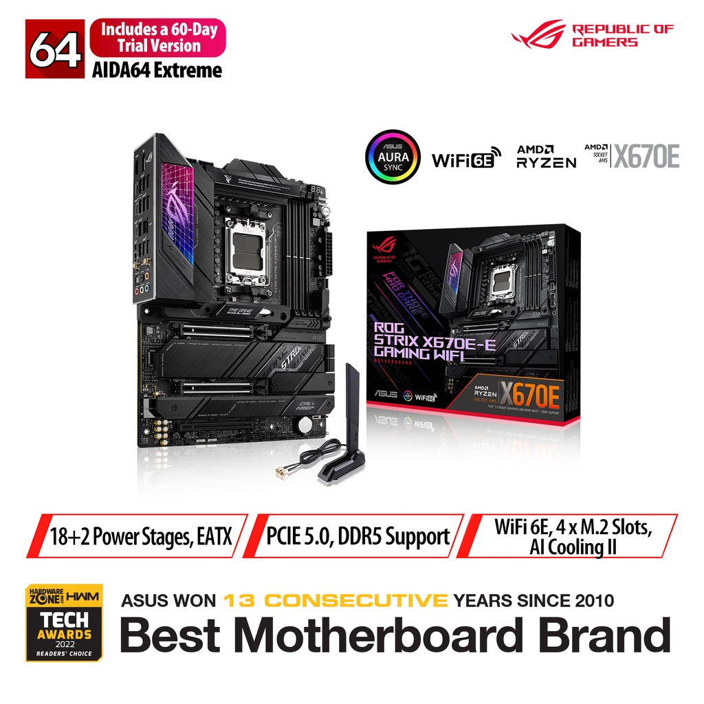 ASUS ROG Strix X670E-E Gaming WiFi AMD Ryzen™ AM5 ATX motherboard, 18+2 ...