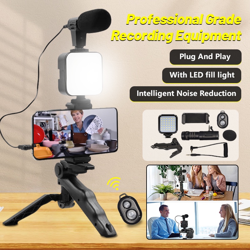 Vlogging Shooting Kits With Mic&Lamp Mini Tripod Bluetooth Selfie ...