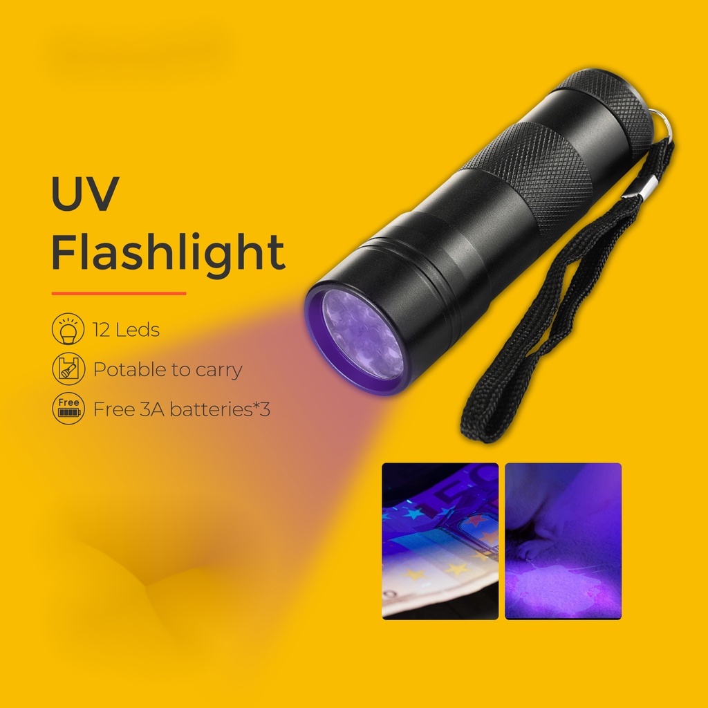 UV Flashlight 12 LEDS 395nm Ultraviolet Torch Light with 3 AAA ...