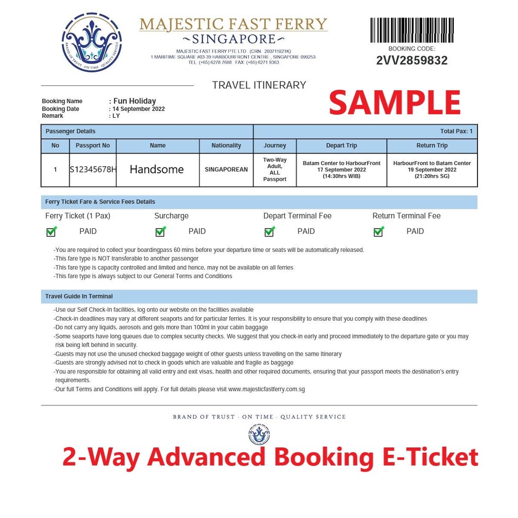 SPECIAL PRICE MAJESTIC Ferry E-ticket - Singapore - Batam - Singapore ...