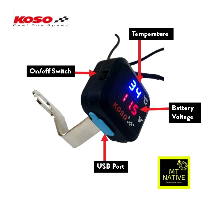 [SG seller] Koso 3 in 1 Voltmeter USB Charger Temperature Gauge 12V | Shopee Singapore