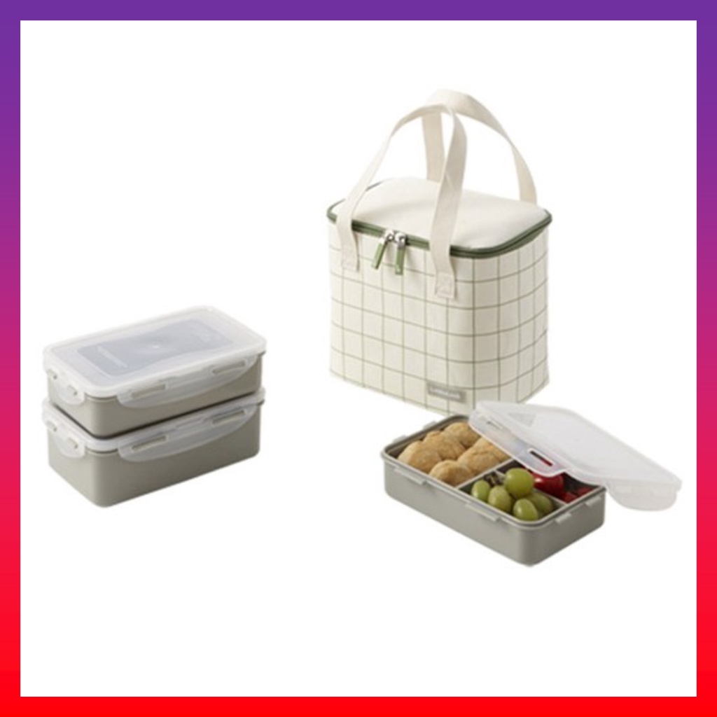 [ Lock&lock ] 3-Tier Rectangular Lunch Box with Chopsticks and Lunch ...
