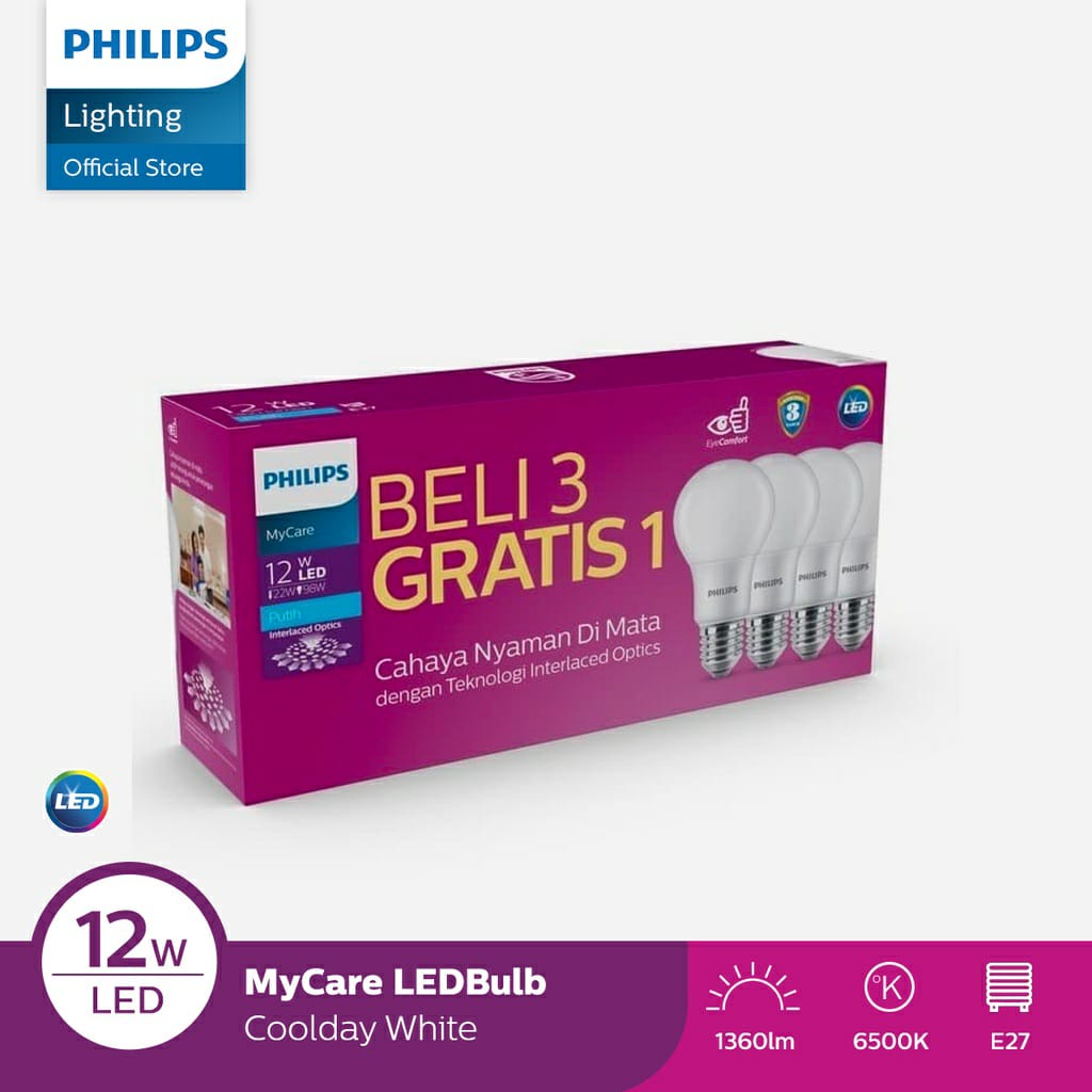 Philips LED [PACK] Bulb 12W E27 6500K 230V A60-MyCare | Shopee Singapore