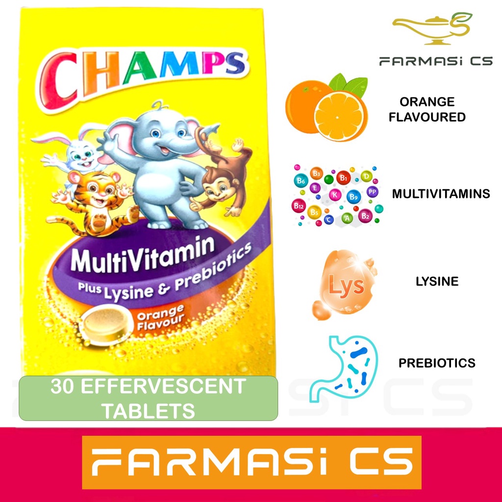 Champs Multivitamin Plus Lysine & Prebiotics Orange Flavour 30 ...
