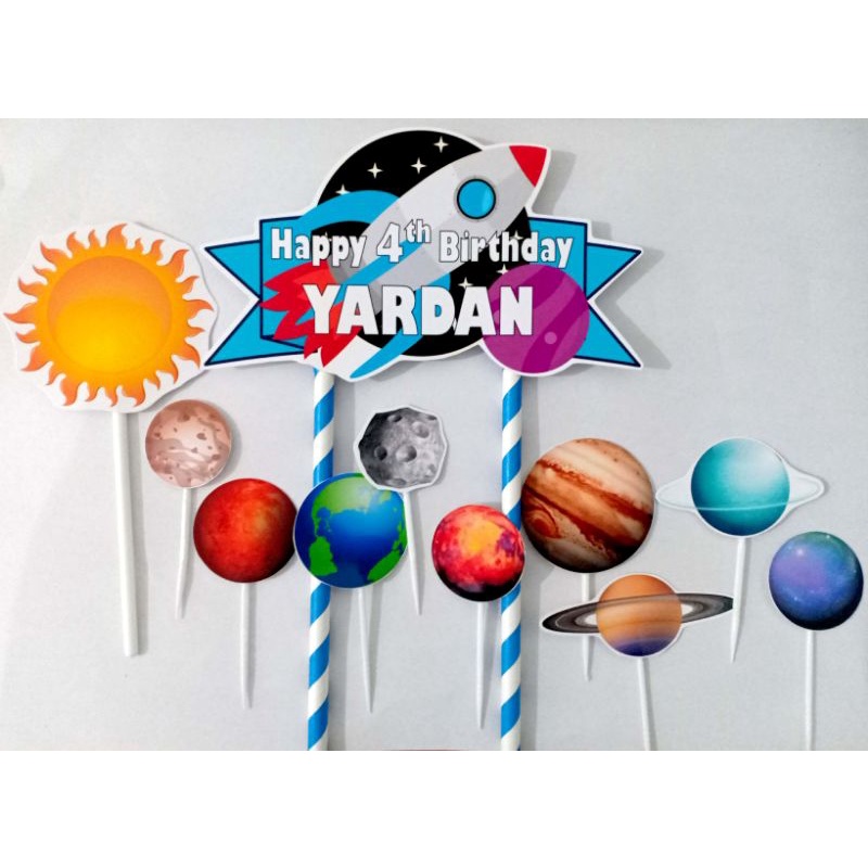 Cake TOPPER BIRTHDAY CAKE DECORATION GALAXY PLANET SOLAR SYSTEM IMAGE ...