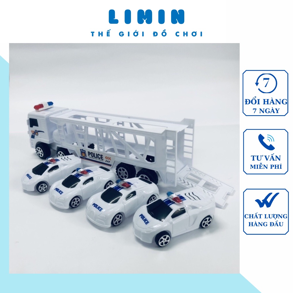Toy cars, police cars, set includes 1 2-story truck carrying 4 police ...