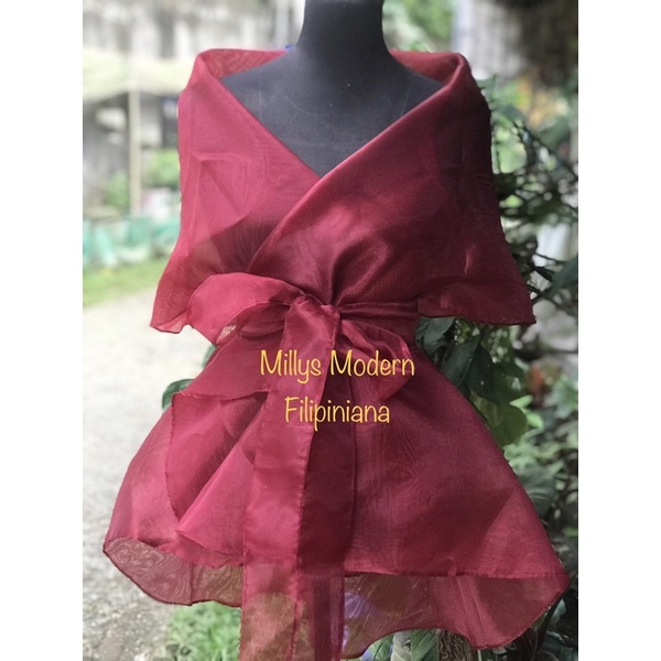 Modern Filipiniana wrap around / Maroon Plain | Shopee Singapore