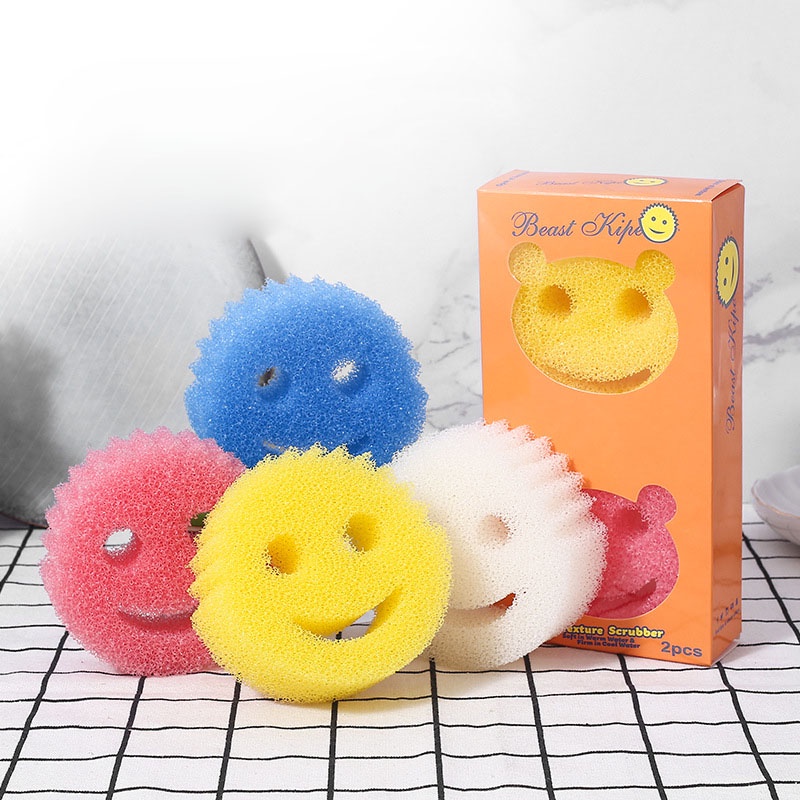 4pcs/set Creative Magic Dishwashing Smiley Face Sponge Scrub Pad Pot ...
