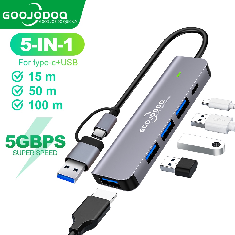 Goojodoq 2-in-1 5Port USB 3.1 Type-C High Speed USB C Hub with Hub 3.0 ...
