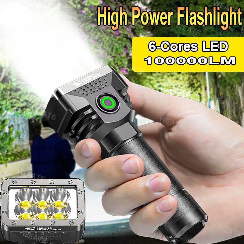 6 LED flashlight rechargeable light led torch light waterproof long ...