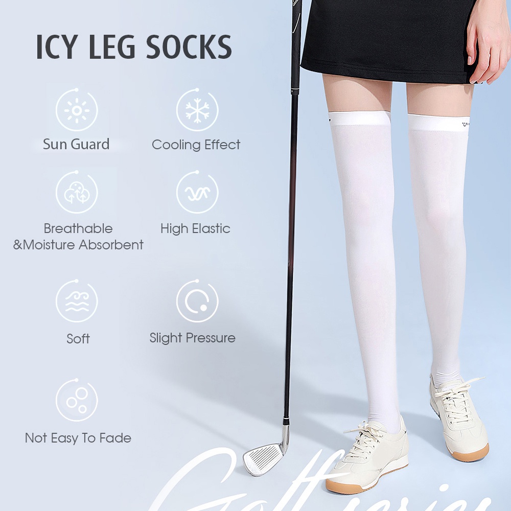 1 Pair Leg Sleeves Women Icy Leg Socks Sun Guard Cool Golfing Stockings ...