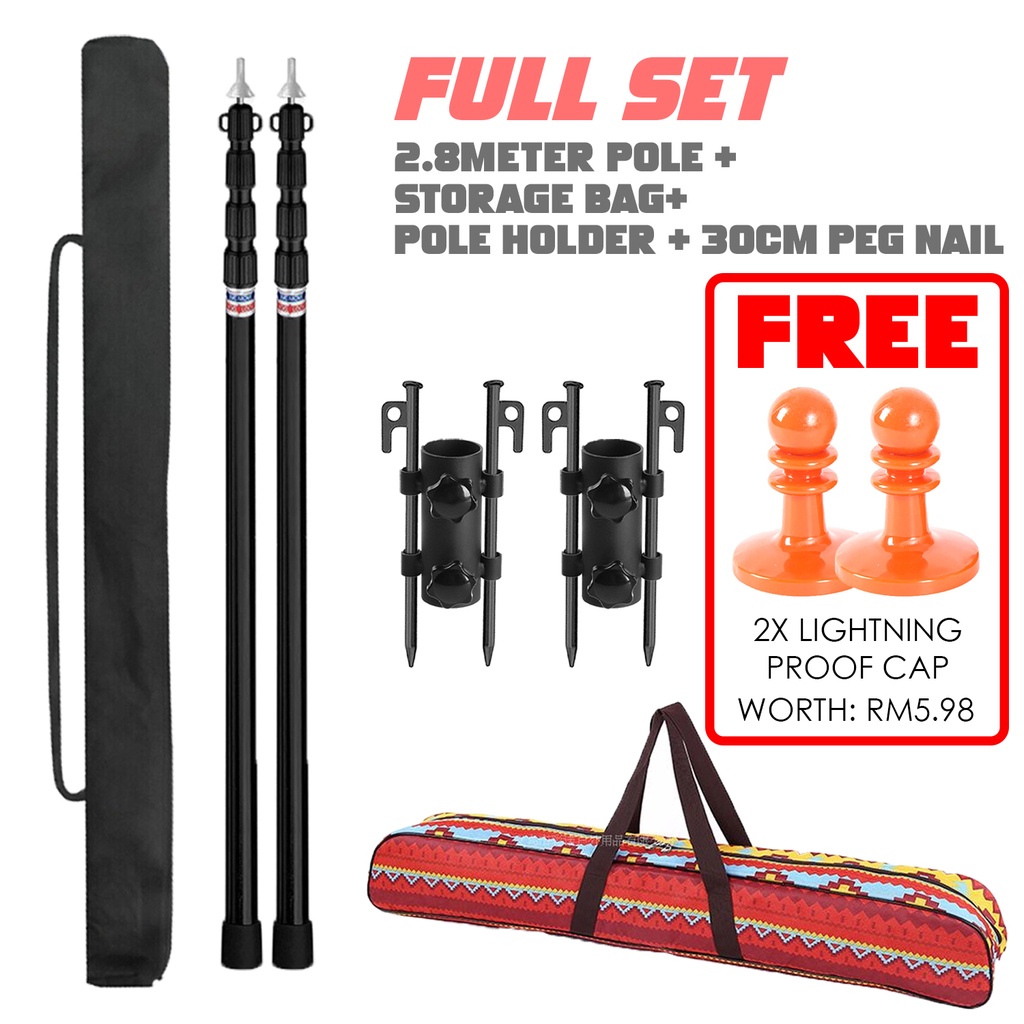2.8M Adjustable Flysheet Pole Camping Tent Pole Tiang Khemah Flysheet ...