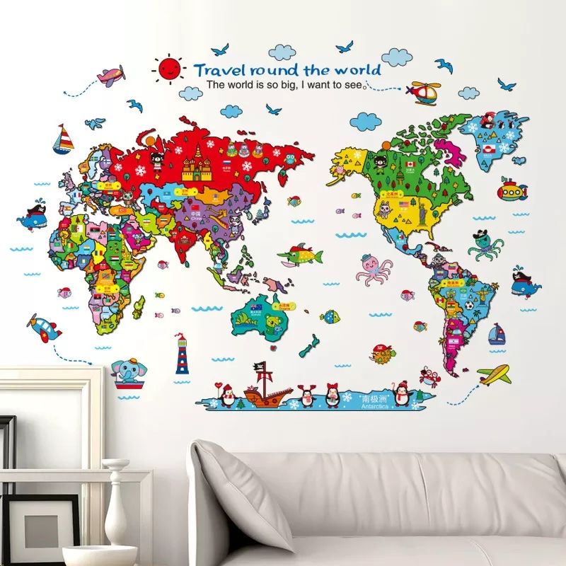 Children's Wall sticker Map sticker aesthetic maps kids wallpaper ...