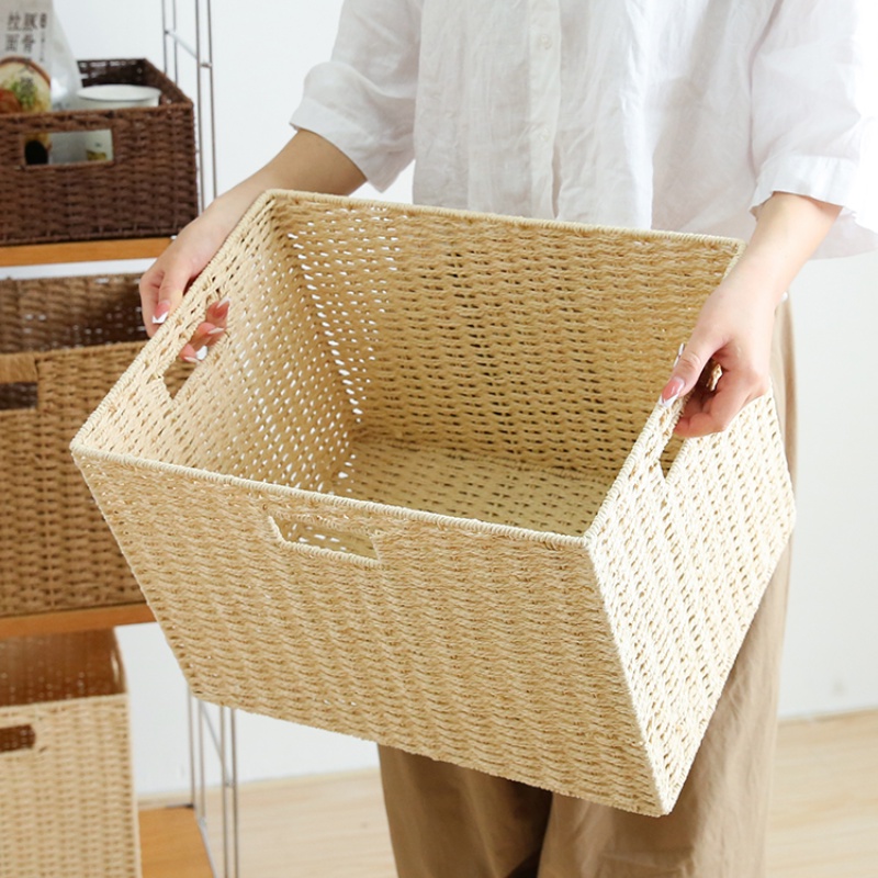 Japanese Style Storage Box Desk Sundries Wardrobe Wooden Rattan Storage ...