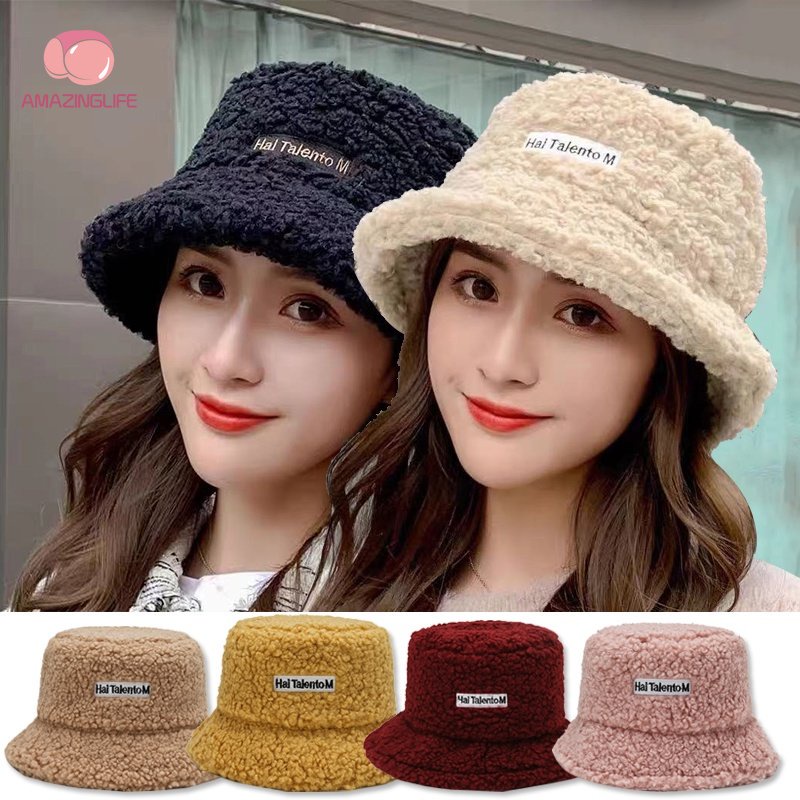 Korean Simple All-matched Winter Warm Plush Velvet Bucket Hat/ Faux Fur ...