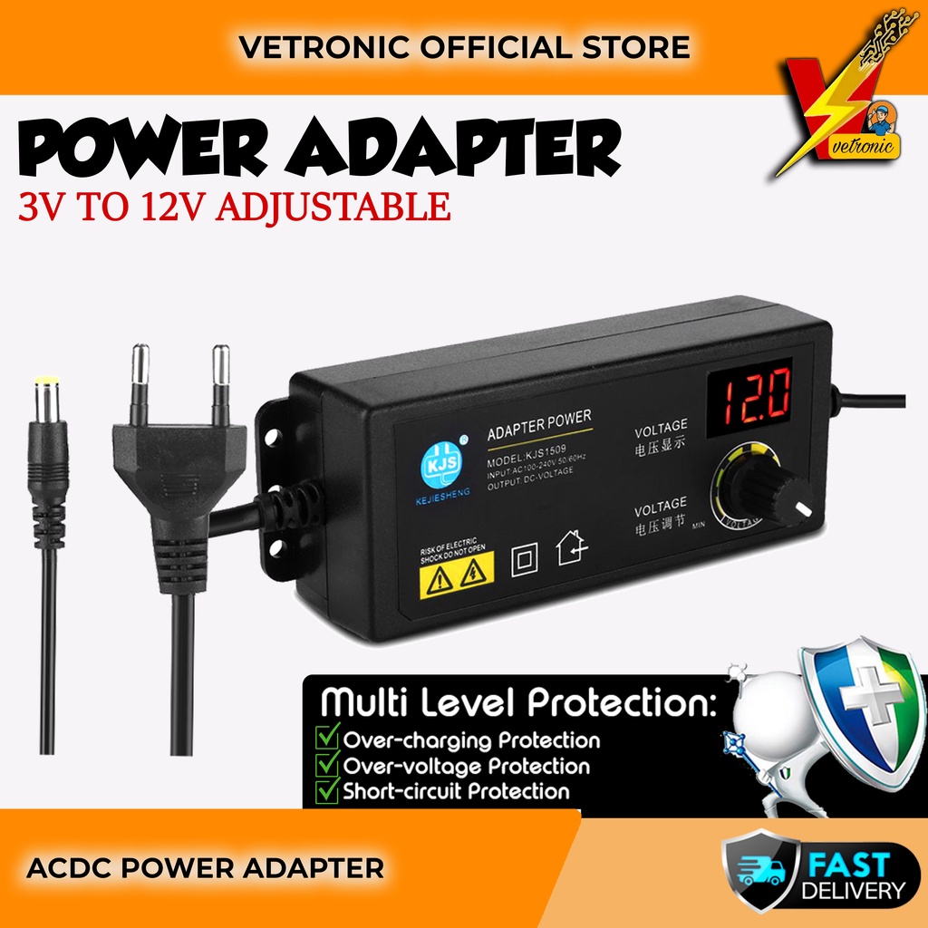 Adjustable AC to DC 3V - 12V (3V-24V) Switching Universal Adapter ...
