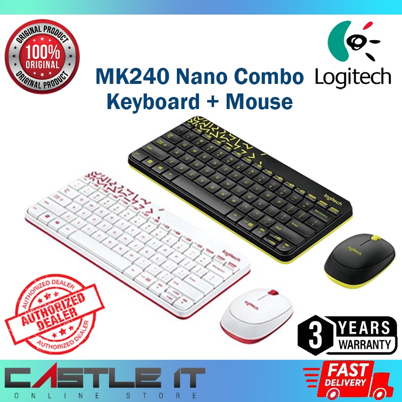 Logitech MK240 Nano Combo Desktop Wireless Keyboard Mouse BLACK WHITE ...