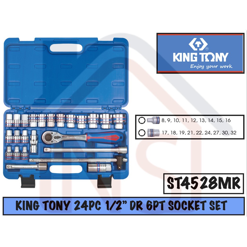 King Tony 24pc 1/2 inch DR 6pt Socket Set with Ratchet Handle /Metric ...