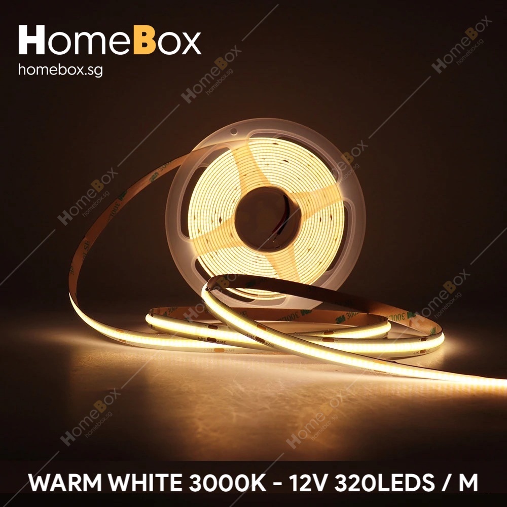 Homebox 🇸🇬 12V / 24V COB LED Striplight Strip Light 5 meters 10 meter Ultra Bright 320 LEDs/M ...
