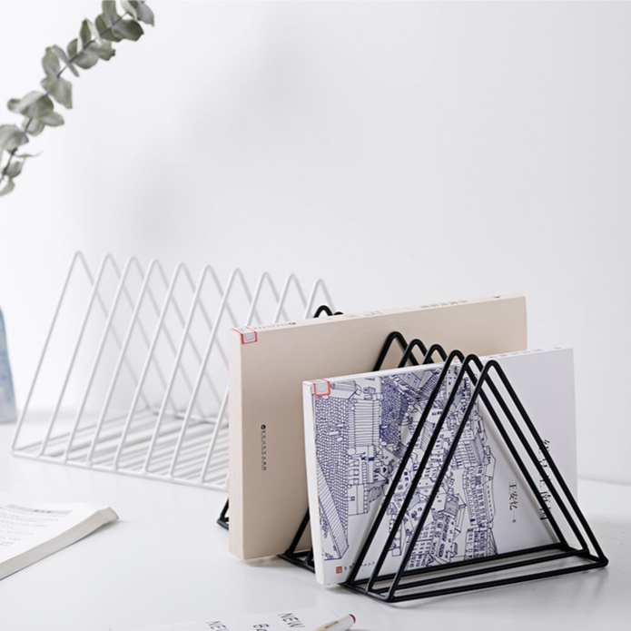 SG STOCK Desktop Iron Triangle Book Stand Creative Ins Style Bookshelf ...