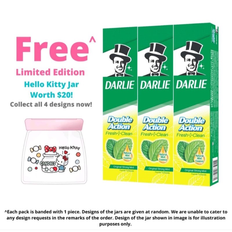 Double Action Toothpaste 250g x 3s + Free Hello Kitty Jar 1s (Designs ...
