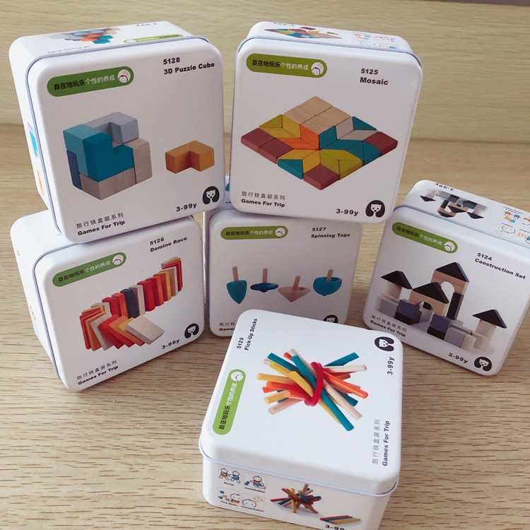 Kids Educational Wooden pattern puzzle blocks with Tin box/kids school ...