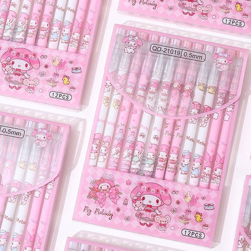 12Pcs/Set Sanrio Erasable Neutral Pen Cute mymelody Kuromi Cinnamoroll ...