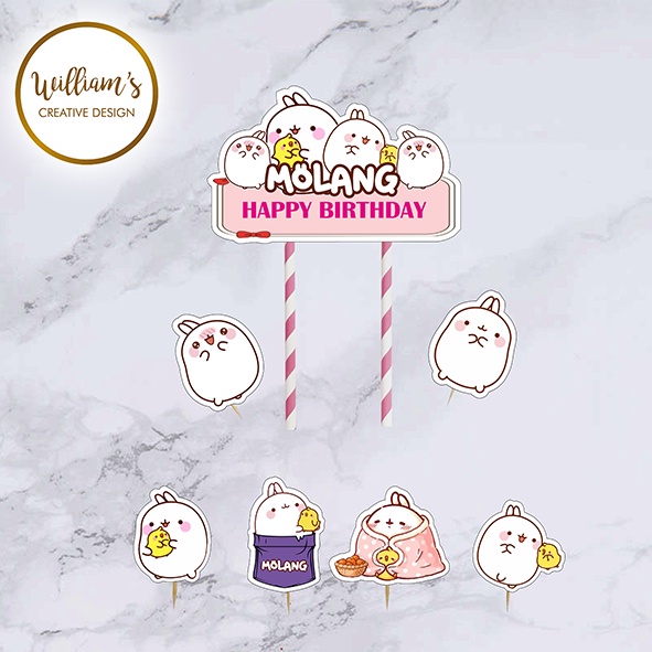 7-pack Birthday MOLANG Cake Topper Cake Topper | Shopee Singapore