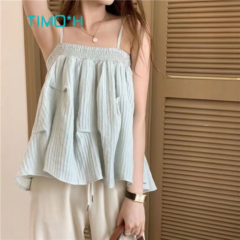 M-4XL Camisole Women Sexy Top Korean chic Fresh Outer Wear ins Trendy Summer Thin Style Pleated ...