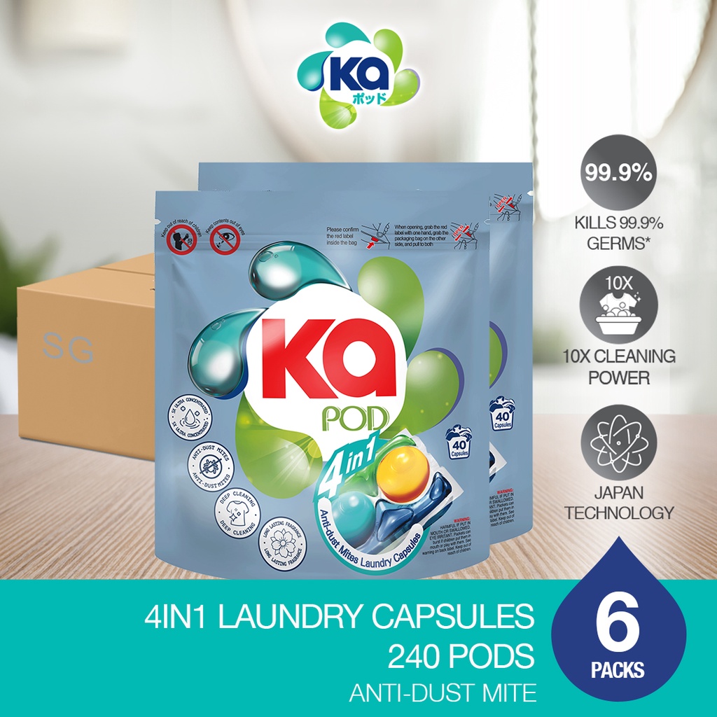 [New Look] Ka 4in1 Laundry Capsules Refill 40 Pods x 6 Packs – Anti-Dust Mite | Shopee Singapore