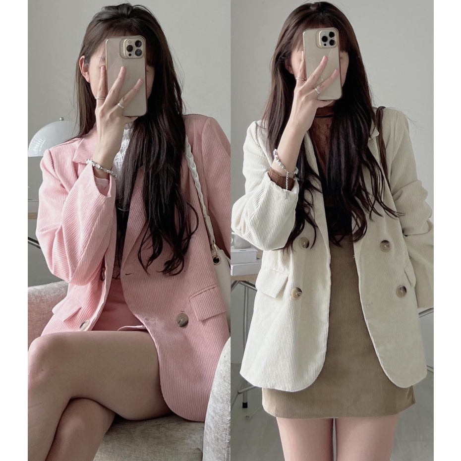 Jacket Velvet Blazer with two-layer handbag pastel color, Jacket Blazer ...