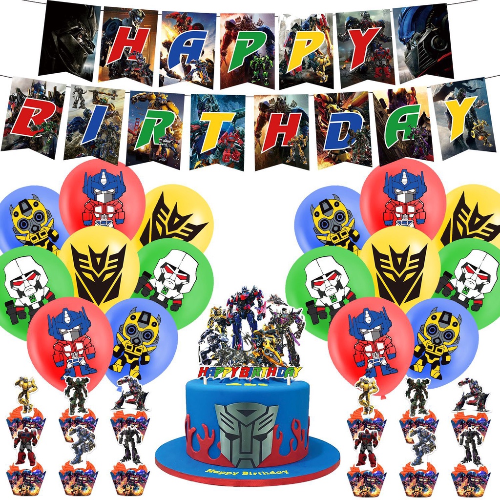 Transformers Birthday Party Supplies Birthday Banner Cake Topper ...