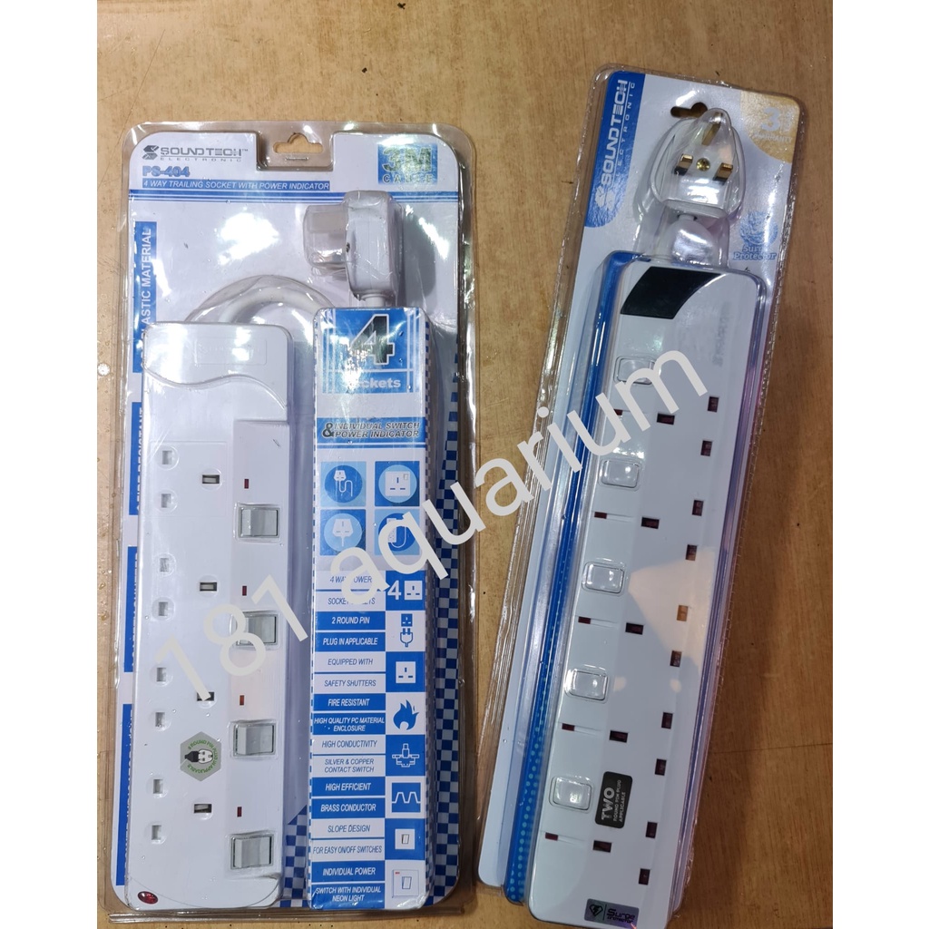 SOUNDTECH 4/ 5 Way Trailing Socket with Power Indicator (3 Metres Cable ...