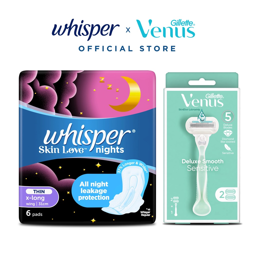 Whisper x Gillette Brand Box: Skin Love Night 31cm 6 Pads + Gillette ...