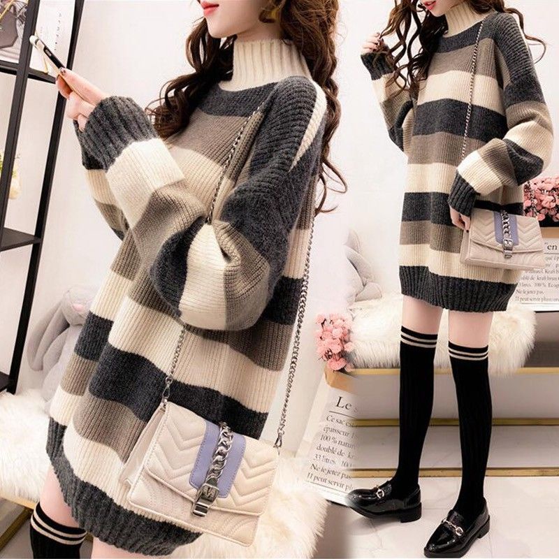 Sweater women's autumn and winter loose mid-length pullover half ...