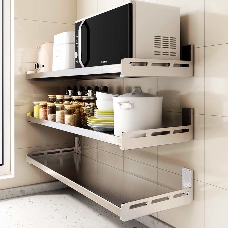 304 Stainless Steel Punch-Free Kitchen Rack Wall-Mounted Wall Storage ...