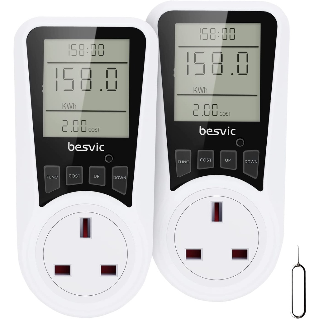 Power Meter Energy Monitor Plug, Besvic 13A Electricity Usage Power ...
