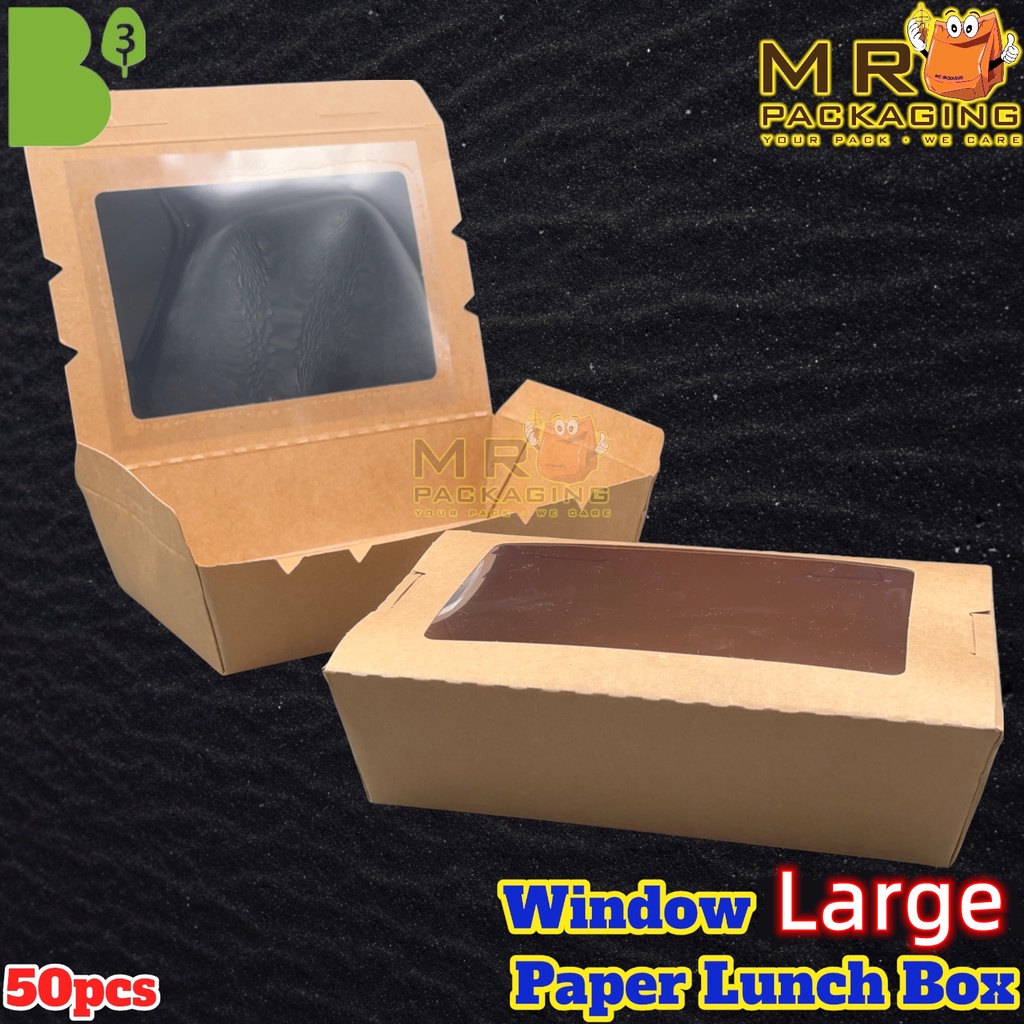 Window Paper Lunch Box Brown Large ( 50pcs± ) Big Tree Disposable Paper ...