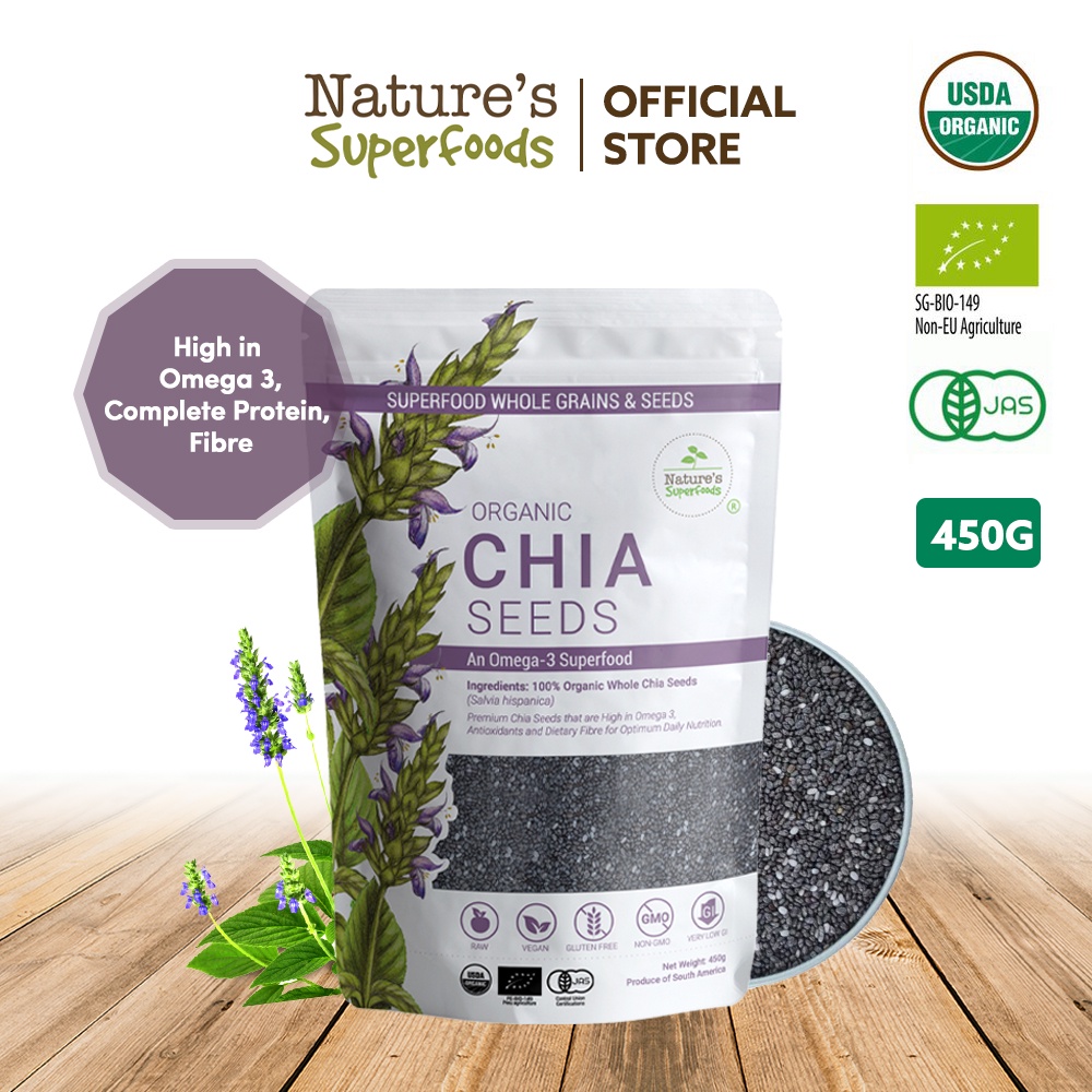 Nature's Superfoods Organic Premium Chia Seeds 450g - Certified USDA,EU ...