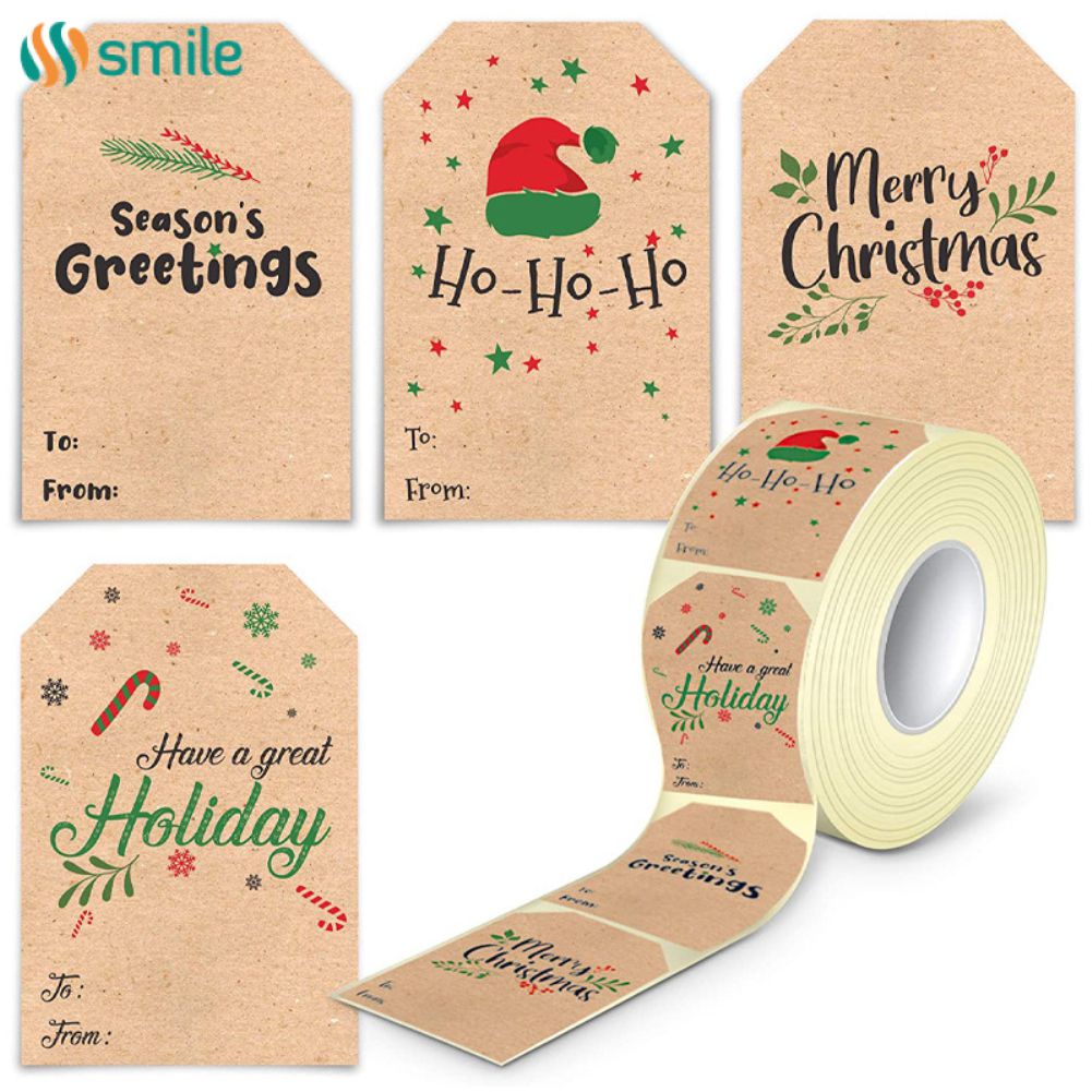 ღ 300pcs Christmas Tags Sticker Handwritten Name Tree Elk Kraft Paper ...