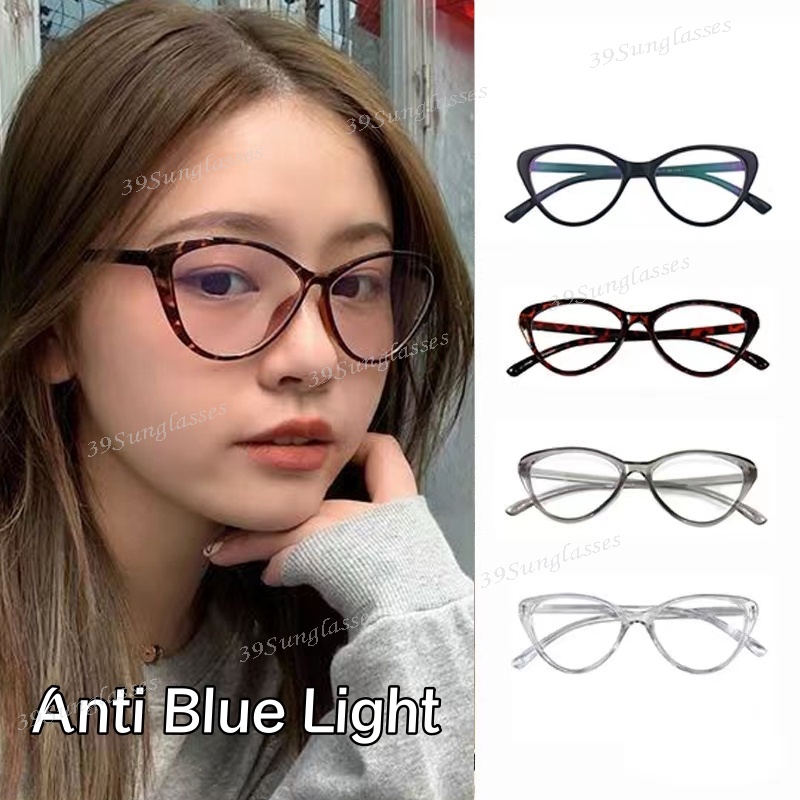 Women Trendy New Cat Eye Glasses Anti Blue Light Retro Large Frame ...