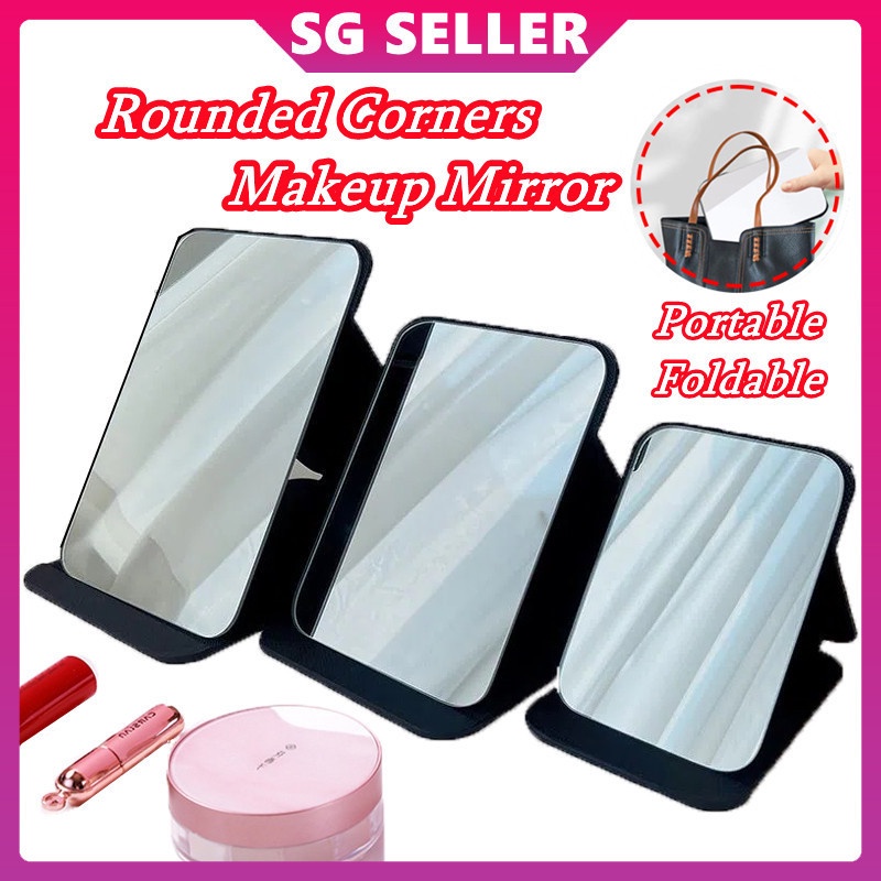 🔥Local Stock🔥PU Leather folding mirror Rounded Corners Table Makeup Mirror Portable Mirrors ...
