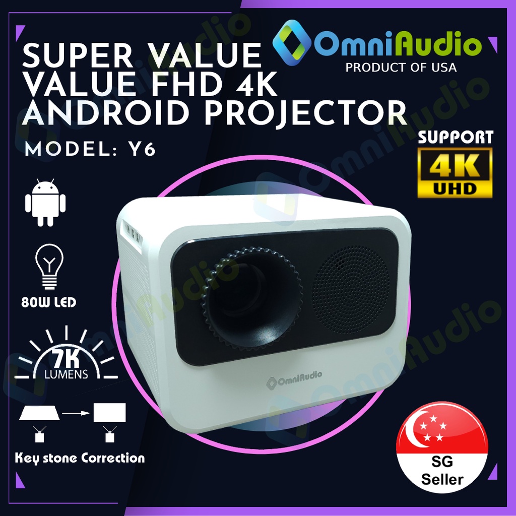 [SHORT THROW PROJECTION] OMNIAUDIO FHD 4K ANDROID PROJECTOR 7000 LUMENS ...