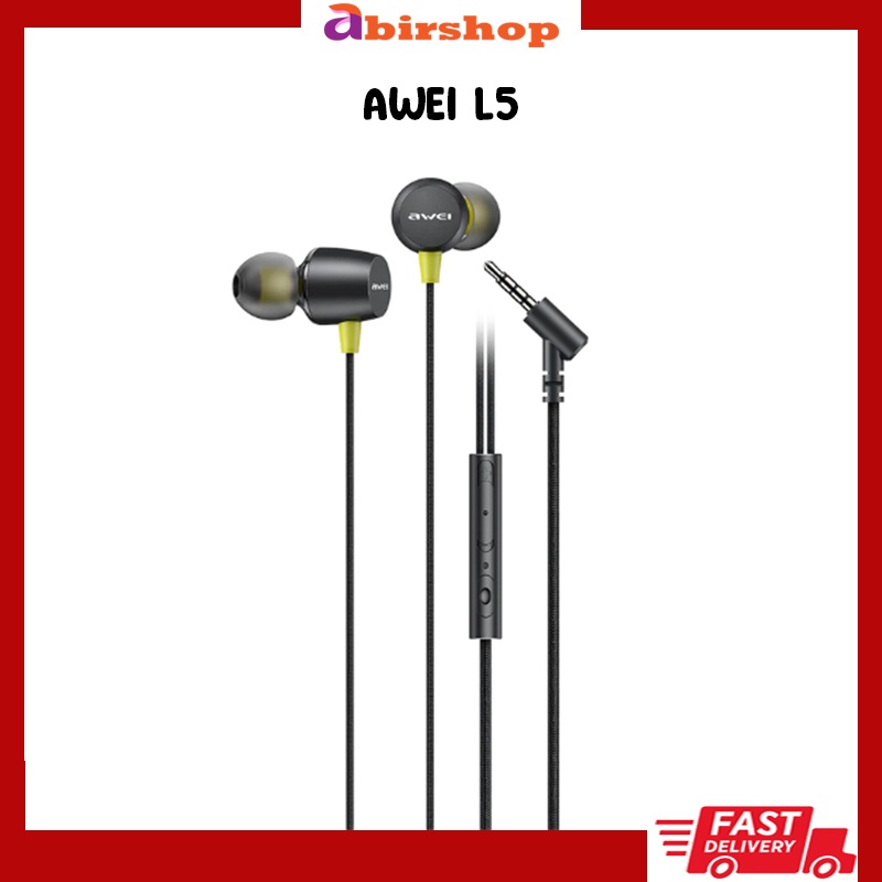 AWEI L5 Wired Earphones 3.5mm Plug HiFi Stereo Surround Earbuds In-ear ...