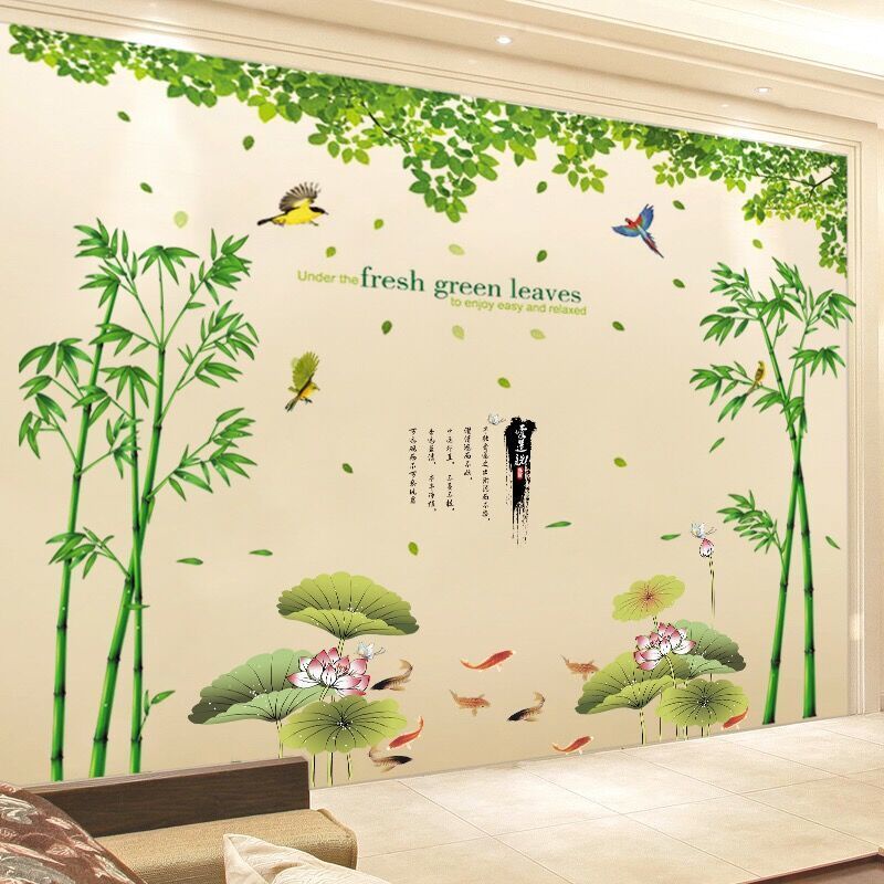 Chinese Style Large Bamboo Wall Stickers Room Living Bedroom Bedside Tv ...