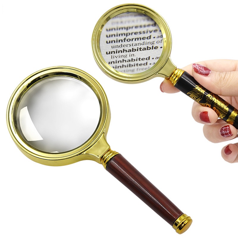 Handheld magnifying glass 10x large magnification (wooden imitation ...