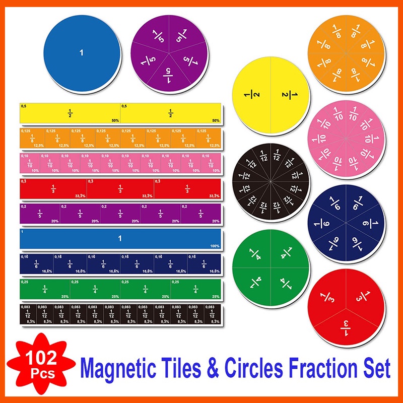 102 Pcs Magnetic Fraction Tiles Set with Circles - Math Learning ...