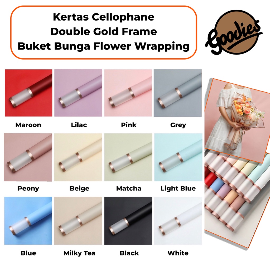 *5 Sheets* Cellophane Flower Bouquet Paper [Double Gold Frame] Flower ...